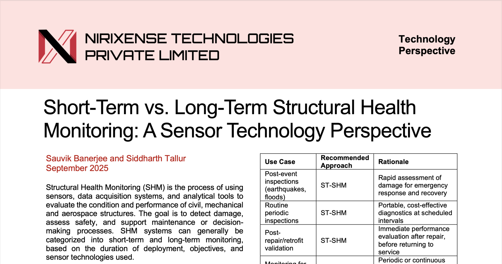 SHM - Nirixense Technologies - Smart sensor systems for SHM and NDT
